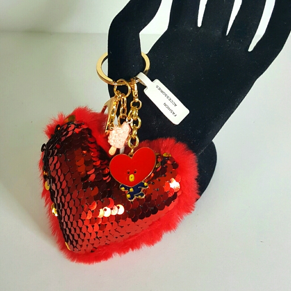 Accessories | Big Fluffy Sequence Heart Tata Theme Keychain | Poshmark